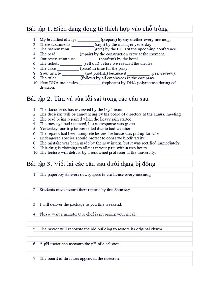 Passive Voice Basic Exercises | PDF | Biology