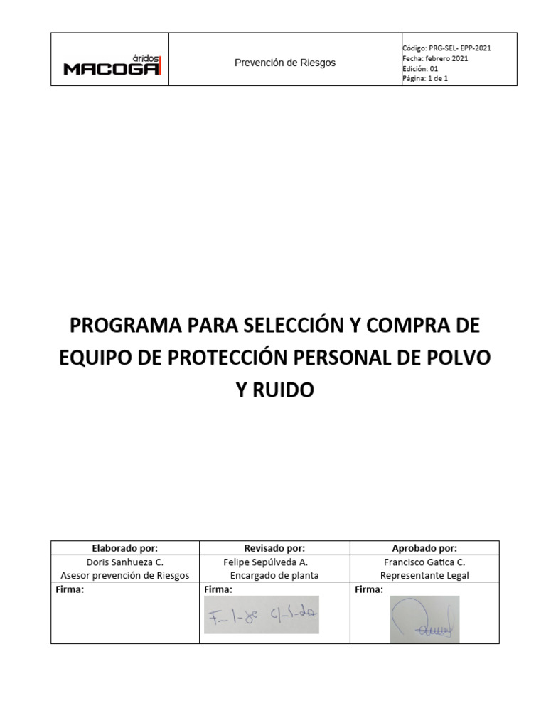 Programa para Seleccion y Compra de Epp 2021 | PDF