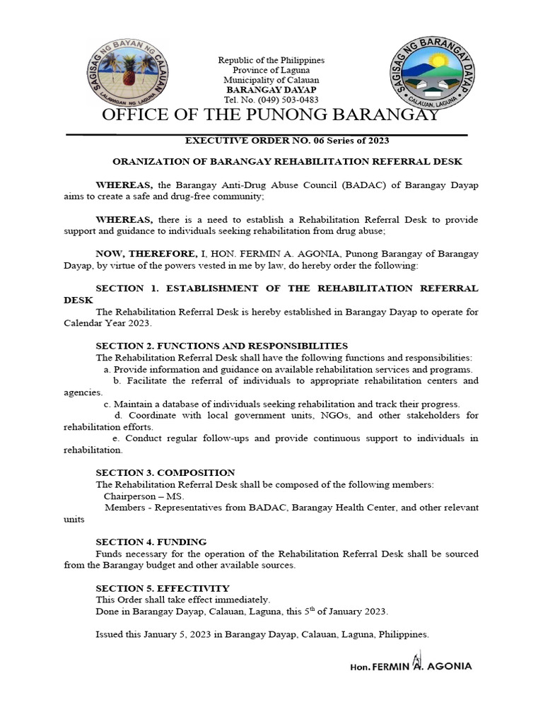 Barangay Rehabilitation Referral Desk | PDF | Business | Social Science