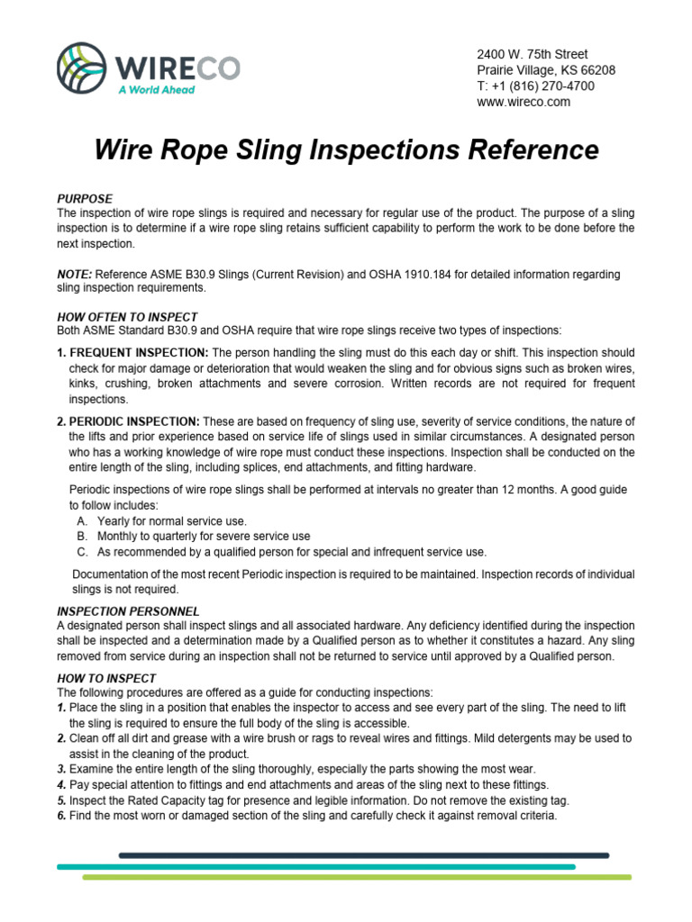 Wire Rope Sling Inspections Reference 01feb24 | PDF | Rope | Wire