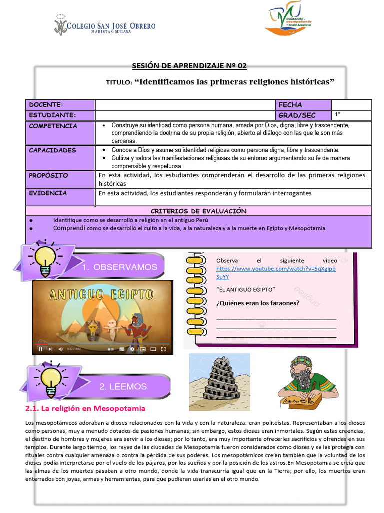 Ficha de Actividad - Semana 2-Unidad 4 | PDF | Antiguo Egipto | Deidades