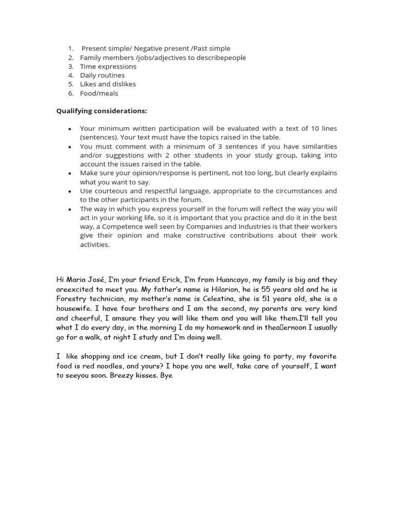 Daily Routines and Family Descriptions | PDF | Wellness
