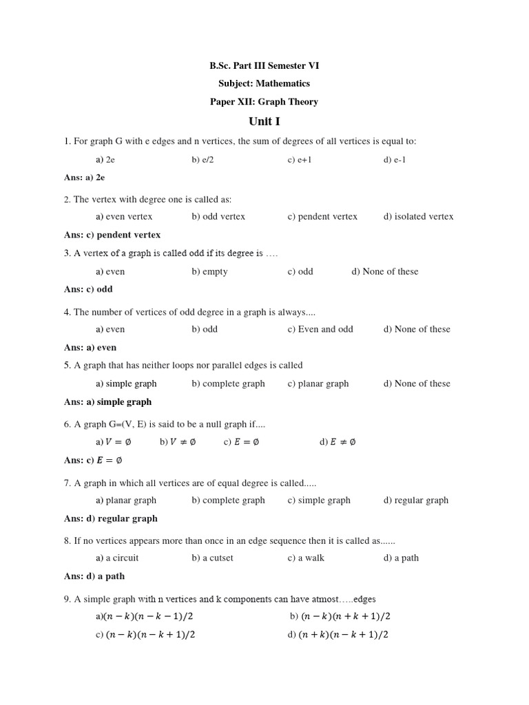 Graph Theory Exam Questions and Answers | PDF | Vertex (Graph Theory ...