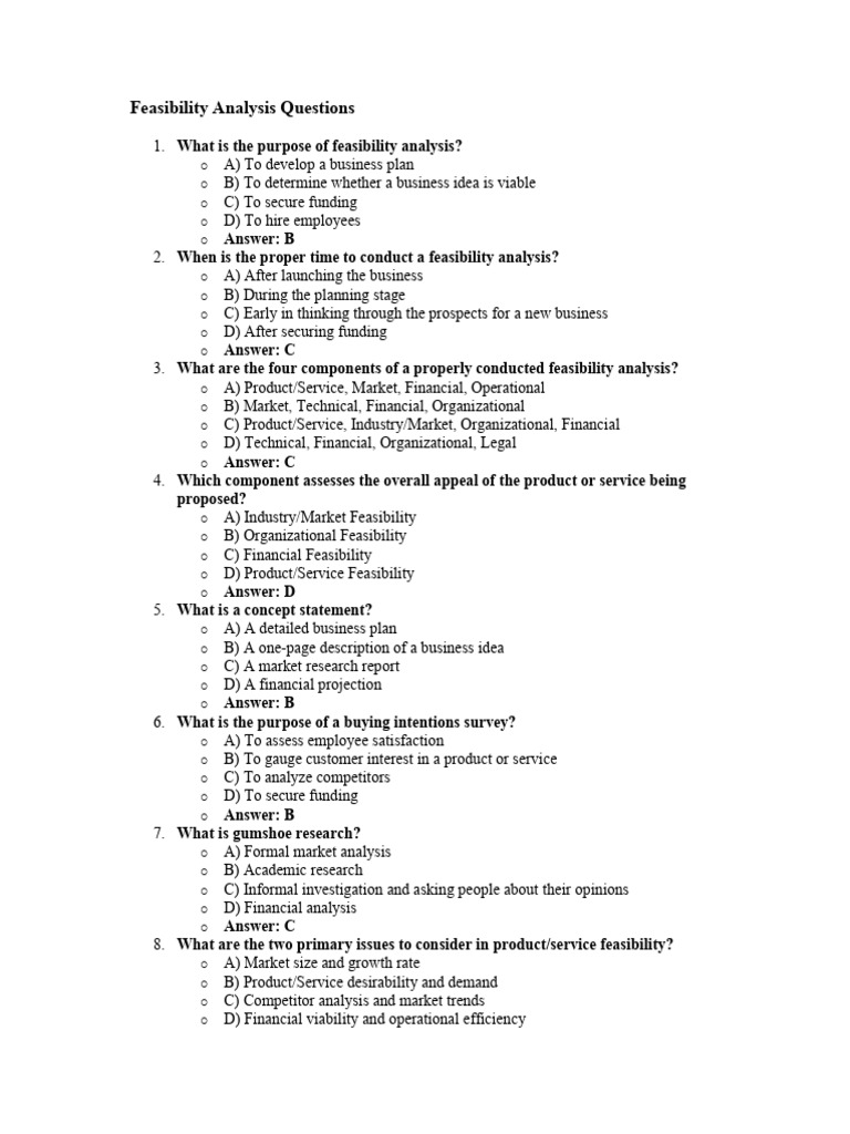 Feasibility Analysis Questions | PDF | Feasibility Study | Marketing ...