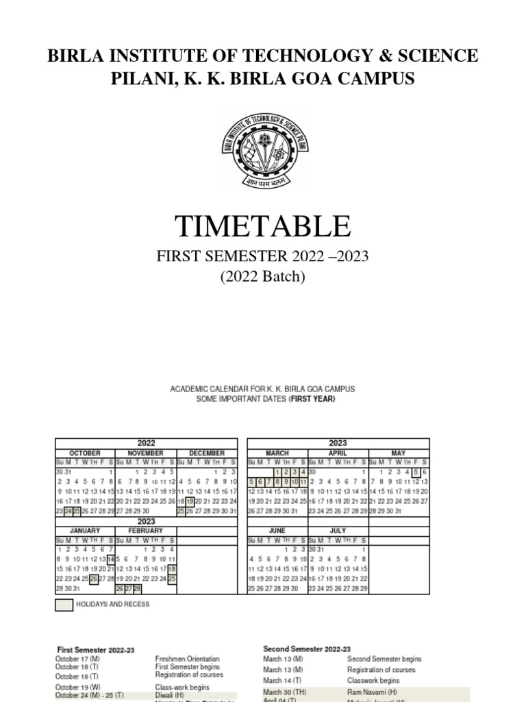 Time Table Sem 1 22-23-1 | PDF
