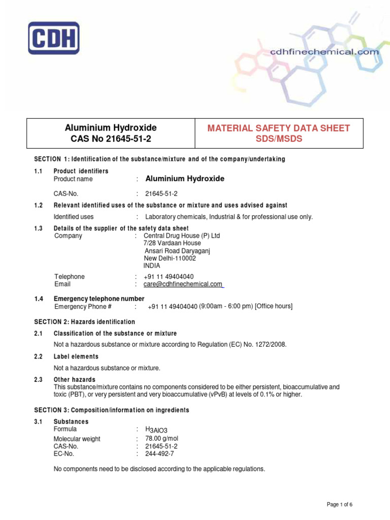 183 - 234856393 - AluminiumHydroxide CASNO 21645 51 2 MSDS | PDF ...