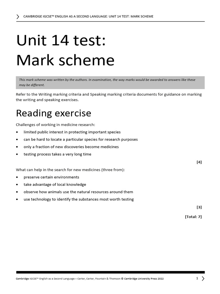 Igcse Esl 6ed TR Unit14 Marking Scheme | PDF | English As A Second Or Foreign Language | Cognition