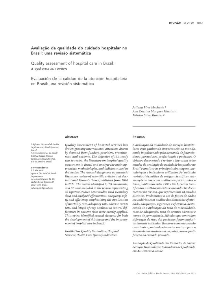 Avaliação Da Qualidade Do Cuidado Hospitalar No Brasil | PDF | Hospital ...