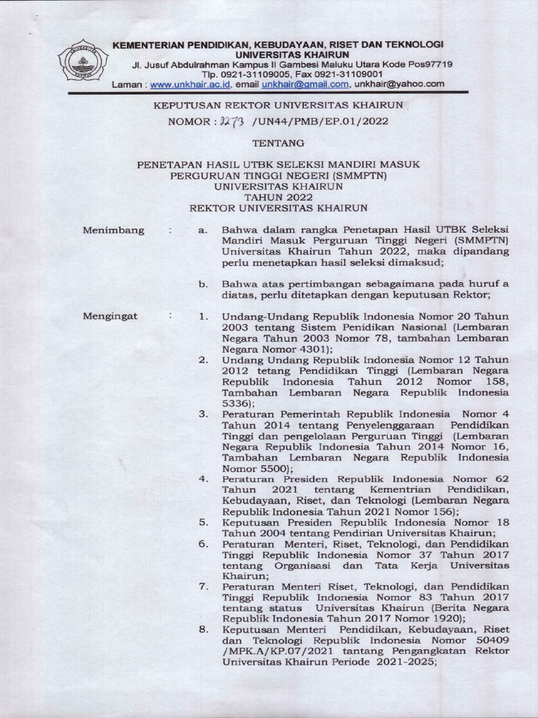 Hasil UTBK Seleksi Mandiri 2022 | PDF