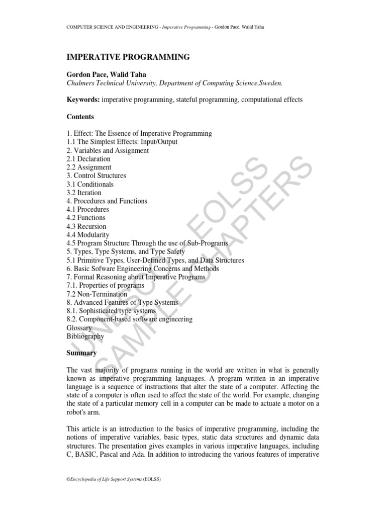 Unesco - Eolss Sample Chapters: Imperative Programming | PDF | Variable (Computer Science ...