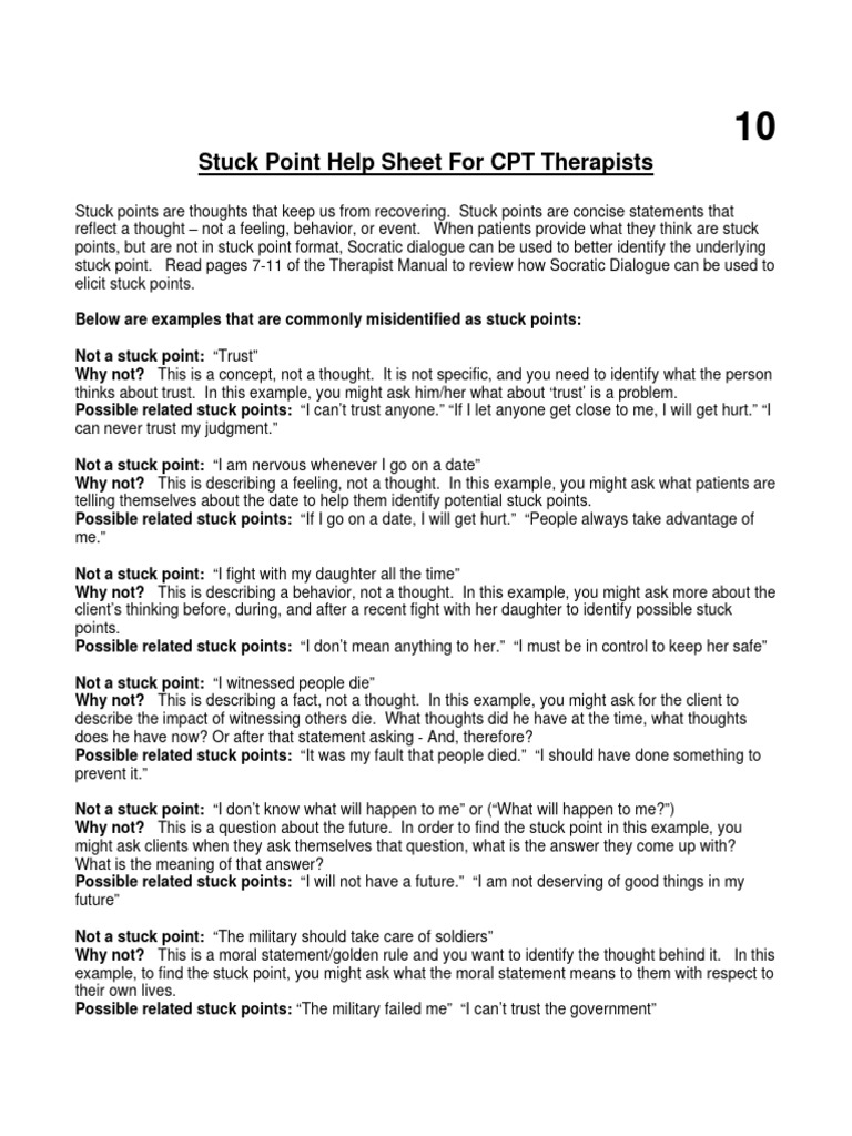 Stuck Point Help Sheet Therapists | PDF | Thought | Psychological Trauma