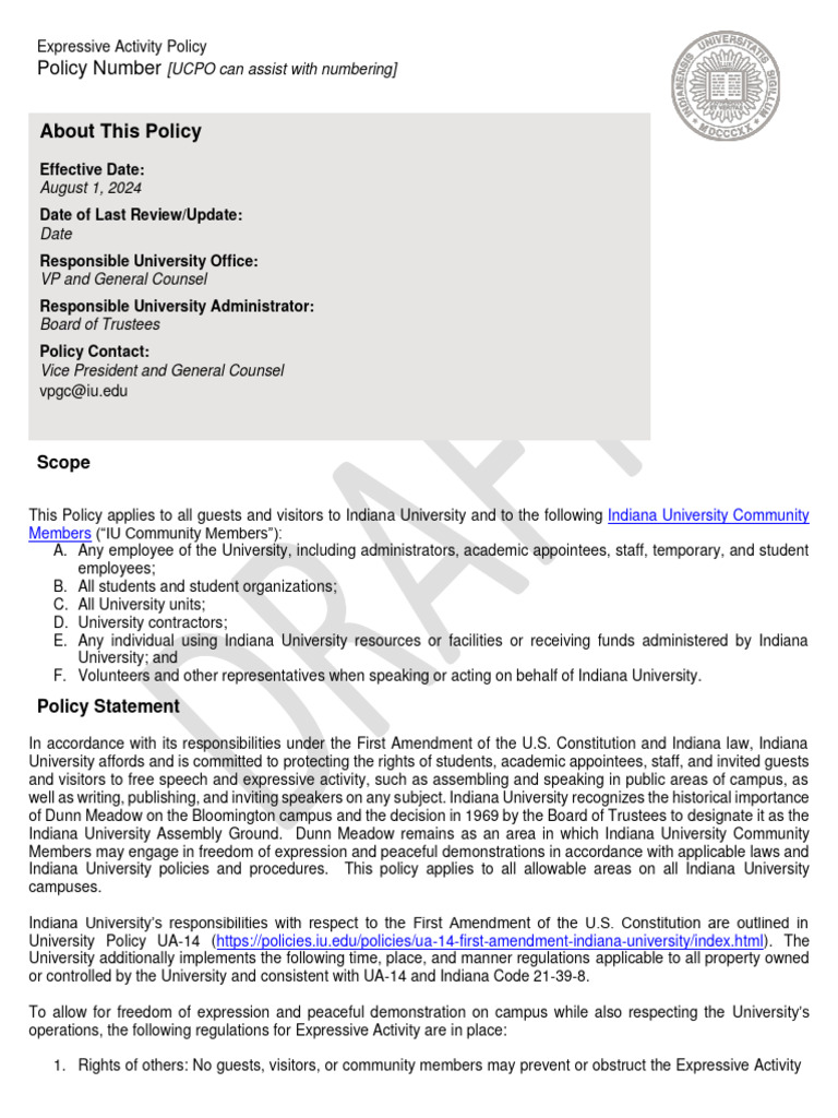 BOT Draft Expressive Activity Policy | Download Free PDF | Indiana ...