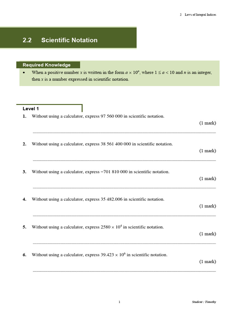 2.2 Scientific Notation | PDF | Mole (Unit) | Quantity