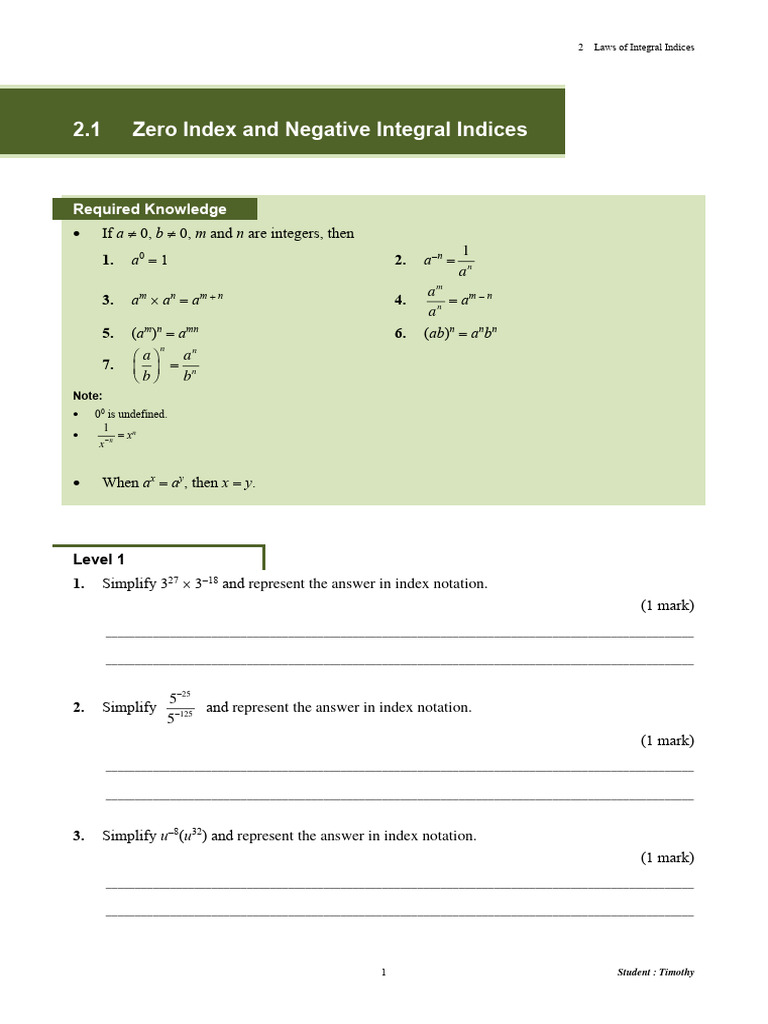 2.1 Zero Index and Negative Integral Indices | PDF | Ring Theory ...