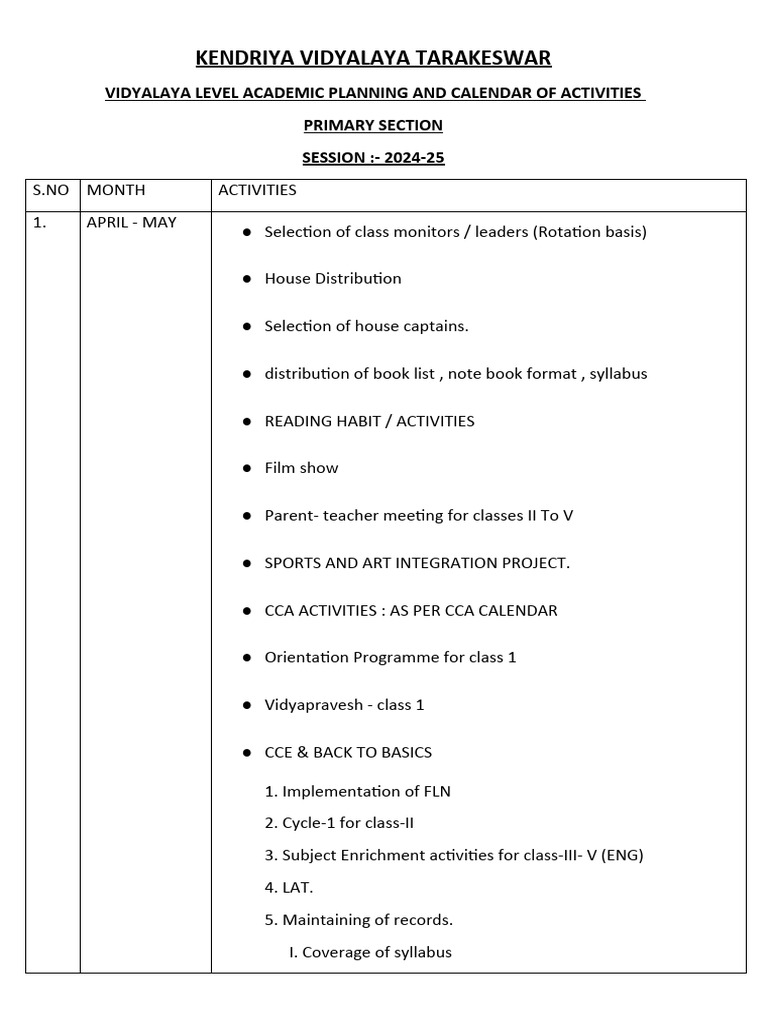 Academic Calendar Primary (2024-25) | PDF | Schools