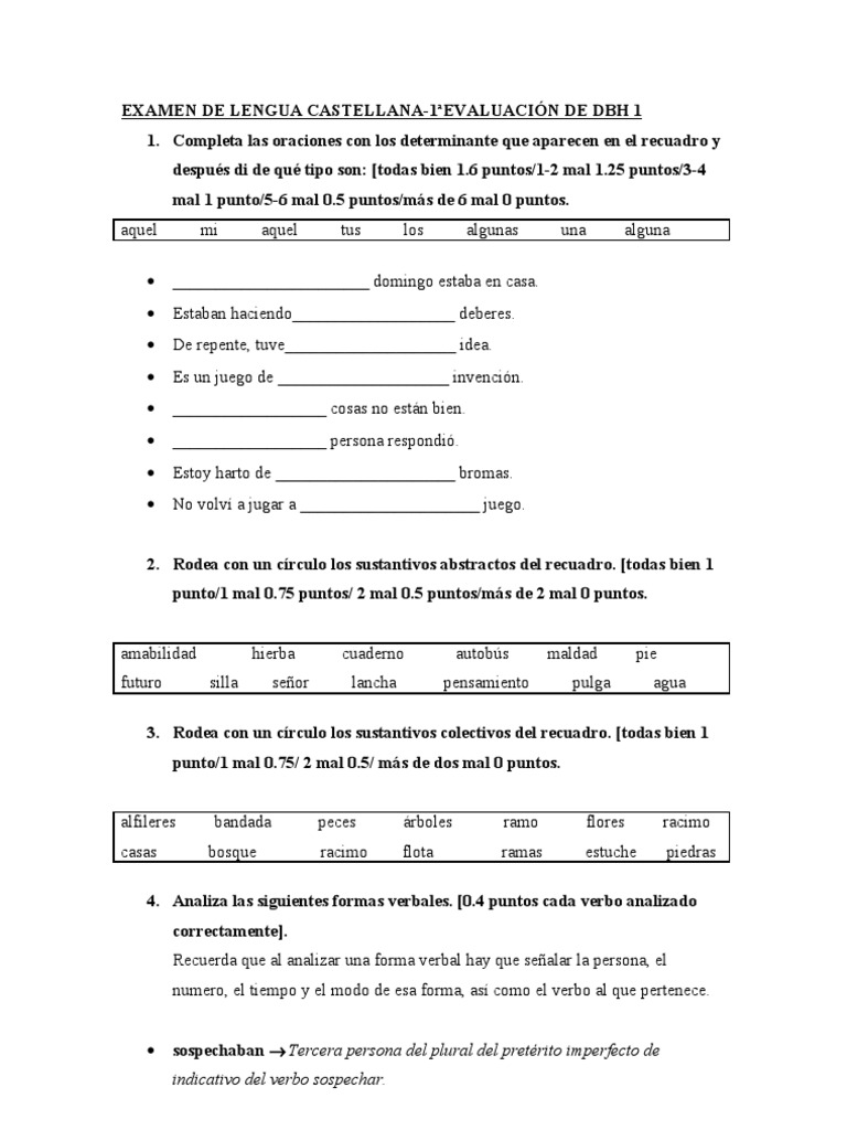 Examen de Lengua a Gramatica Primero | Verbo | Adverbio