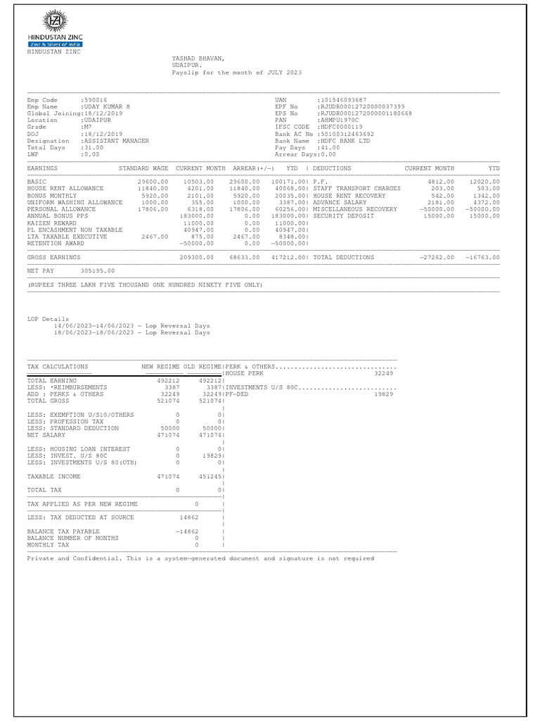 PAYSLIp Merged | PDF | Tax Deduction | Employee Benefits