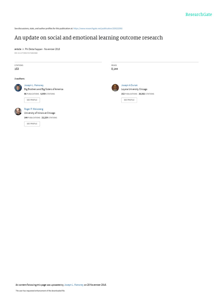 SEL Outcome Research Update 2018 | PDF | Meta Analysis | Policy