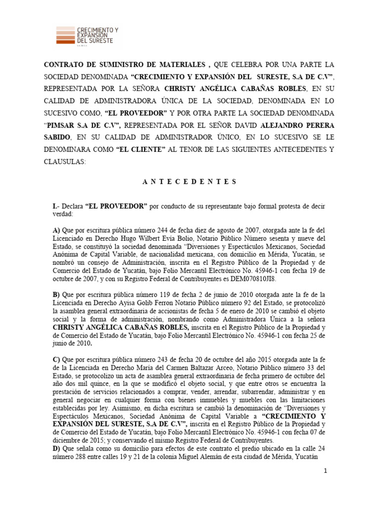 Contrato Suministro Materiales Sureste | PDF | Finanzas y dinero