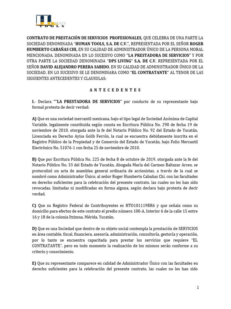 Contrato de Prestación de Servicios Human-DPS Living V4 | PDF | Business