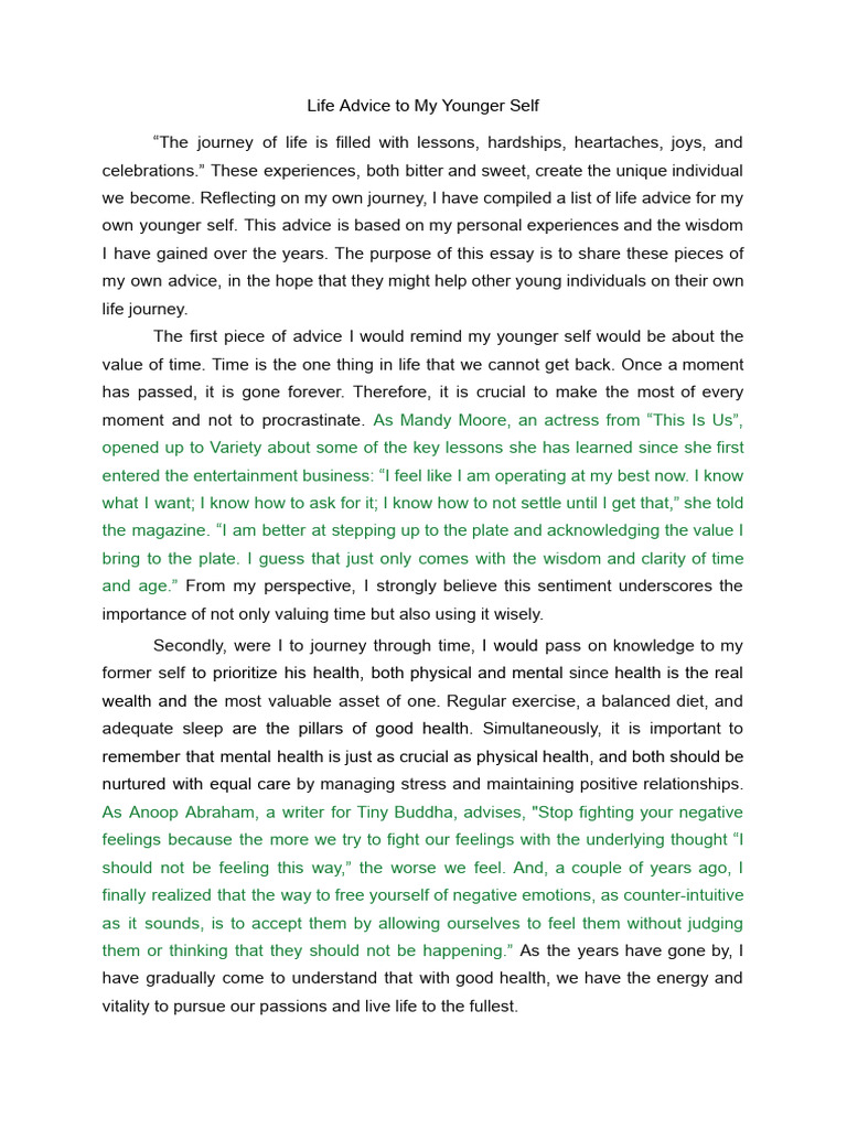 E2 (Advice to Younger Self) | PDF