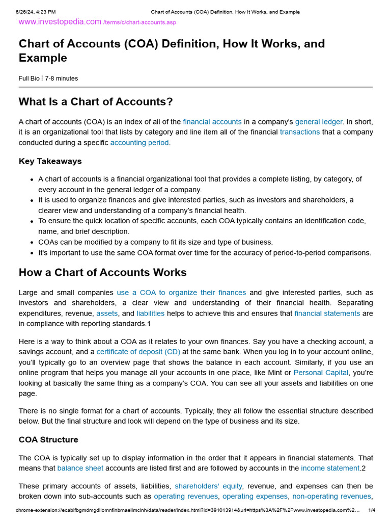 Chart of Accounts (COA) Definition, How It Works, and Example - Reader ...