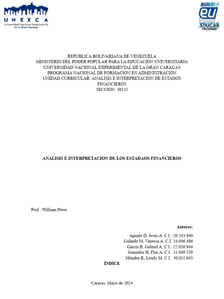 Analisis e Interpretacion de Los Estados Financieros Definitivo | Descargar gratis PDF | Estado ...