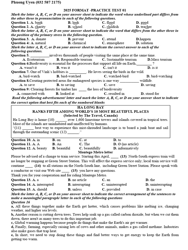 ĐỀ 4 - 2025 FORMAT-TEST UNIT 10 - ĐỀ | PDF | Biodiversity | Ecosystem