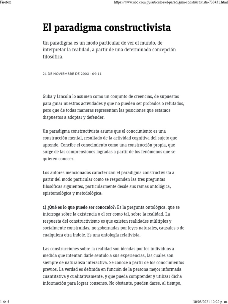El Paradigma Constructivista - Articulos - ABC Color | PDF | Conocimiento | Realidad