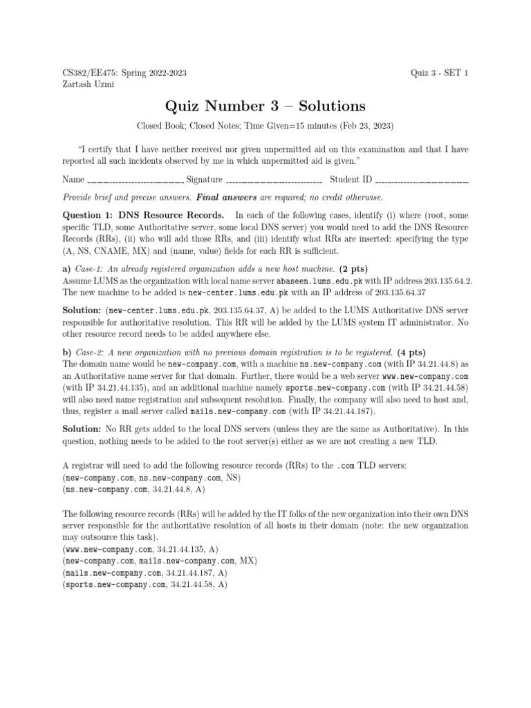 Quiz 3 Solution | PDF | Domain Name System | Video