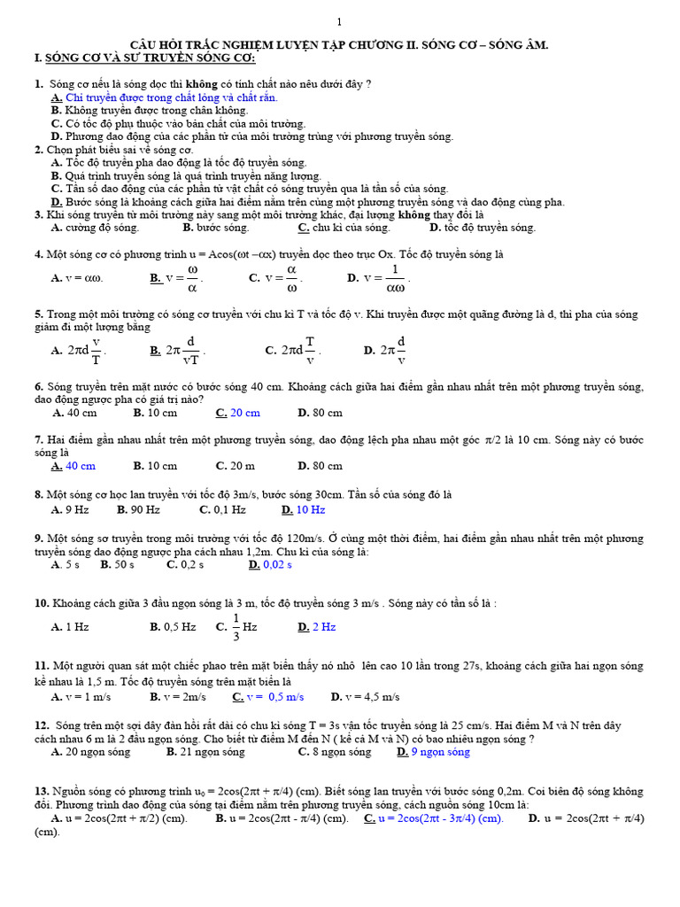 (123doc) Bai Tap Trac Nghiem Song Co Hoc Co Dap An | PDF