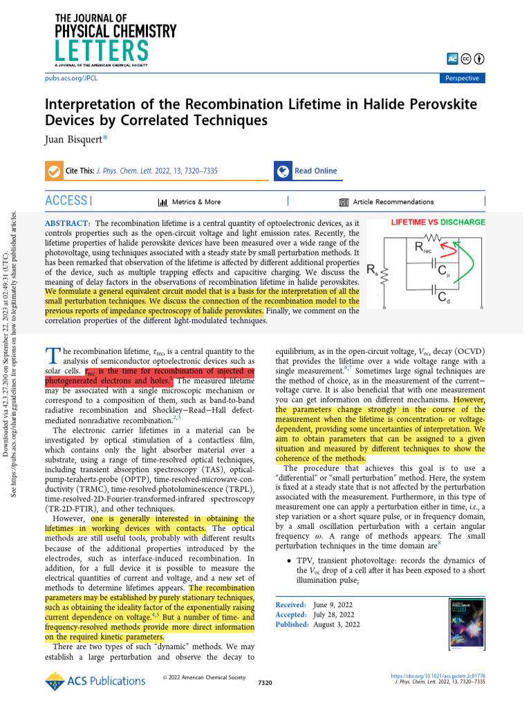1 - Interpretation of The Recombination Lifetime in HP | PDF ...