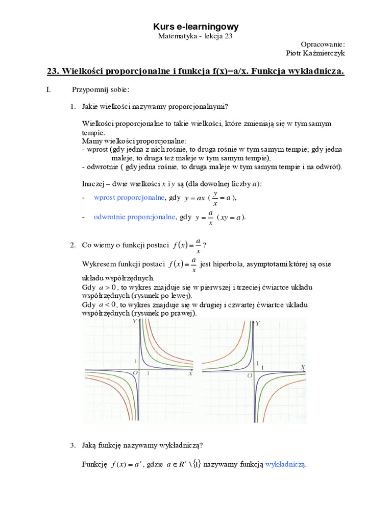 Lekcja 23-Wielko Ci Proporcjonalne I Funkcja F (X) Homograficzna. Funkcja Wyk Adnicza | PDF