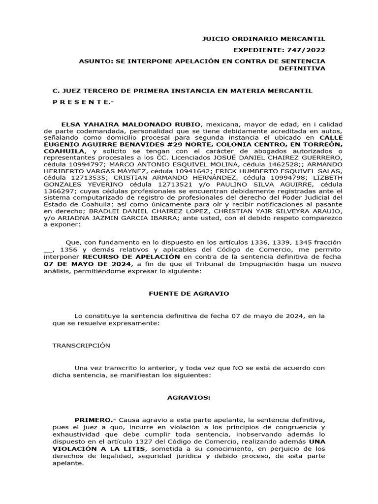 (Completar)Apelacion Elsa | PDF | Caso de ley | Sentencia (ley)