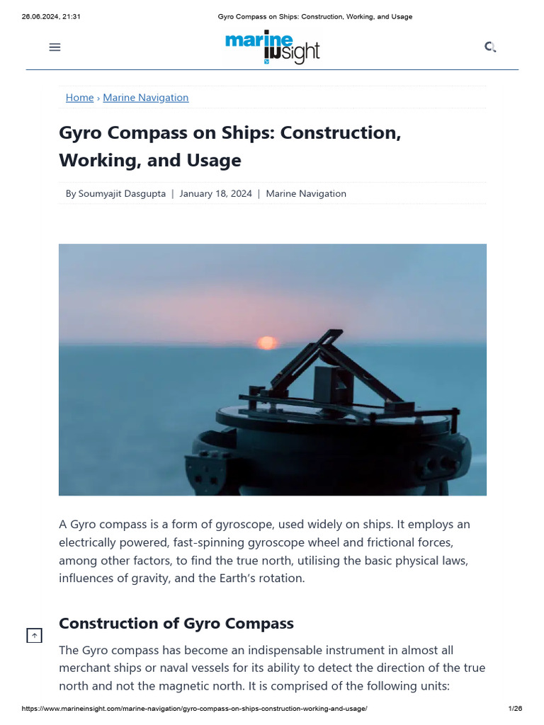 Gyro Compass on Ships_ Construction, Working, and Usage | Download Free PDF | Gyroscope | Rotation