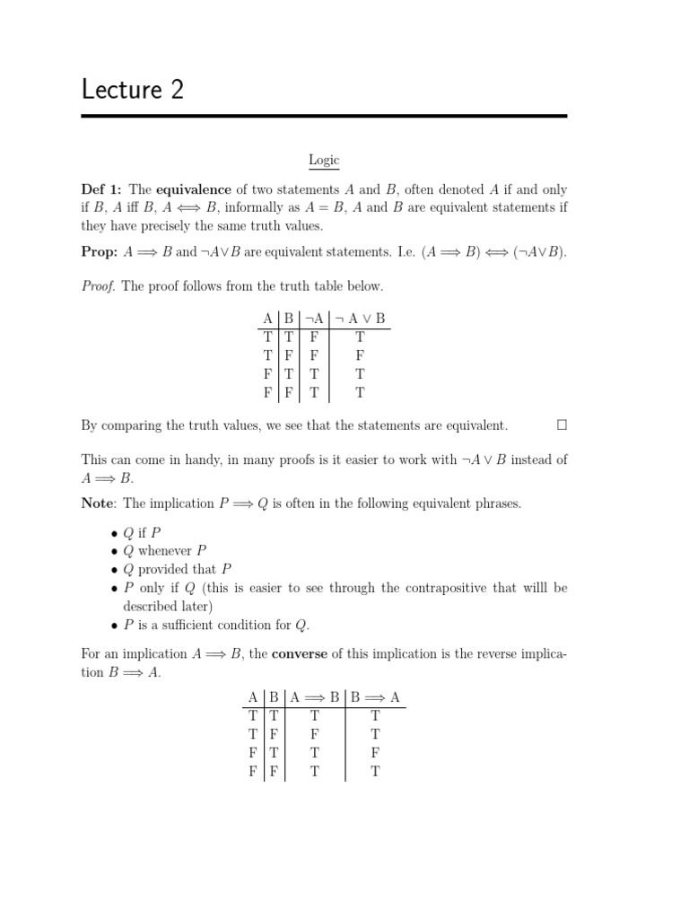 Lecture 2 | PDF | If And Only If | Formalism (Deductive)