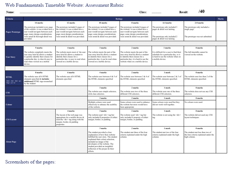 Assignment Rubric Timetable Website | PDF | Html | Html Element