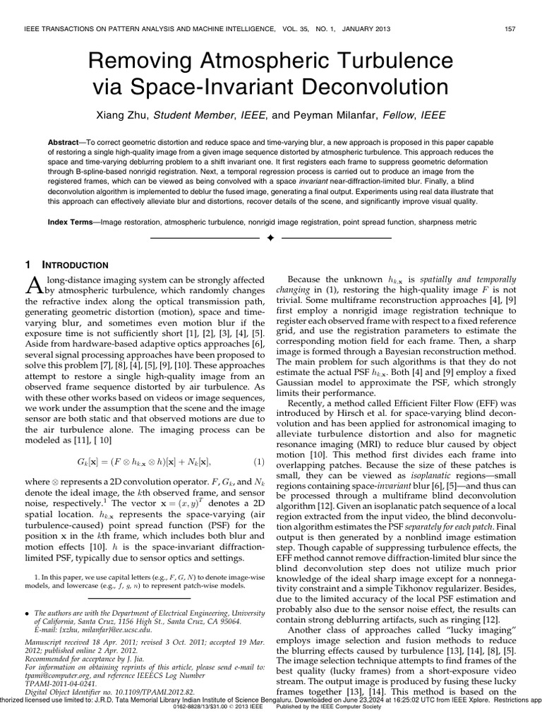 Removing Atmospheric Turbulence Via Space-Invariant Deconvolution | PDF ...