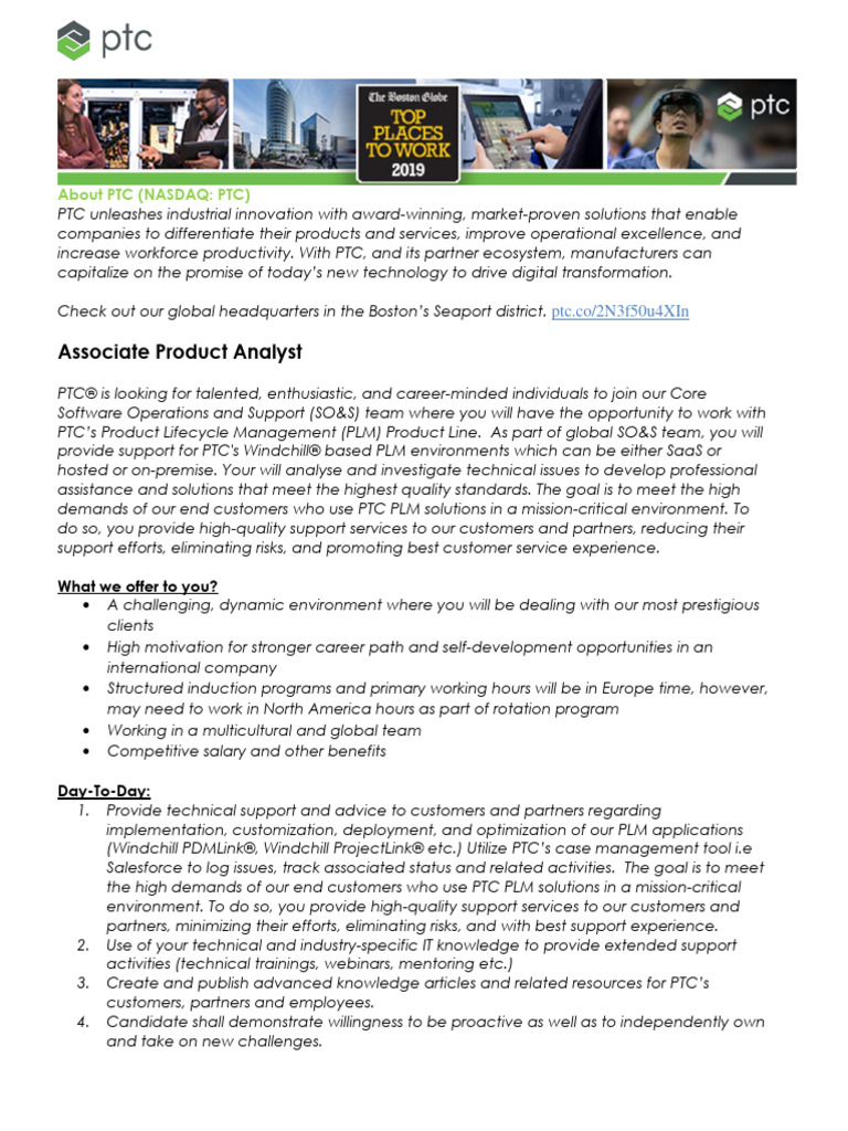 PTC Job Description | PDF | Product Lifecycle | Cloud Computing