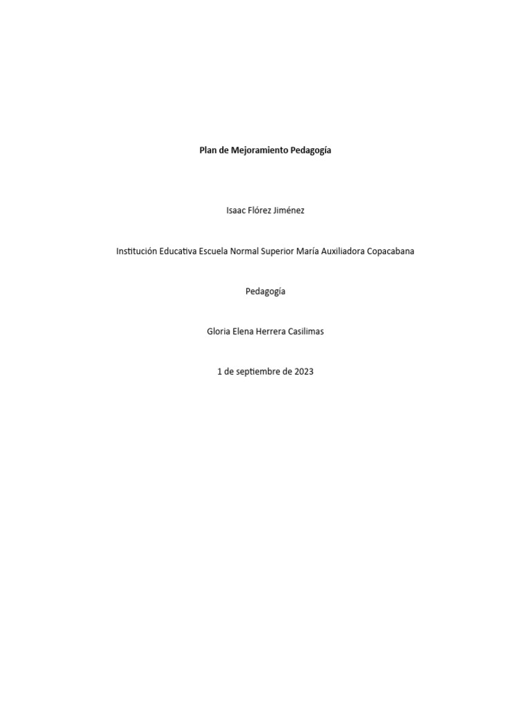 Plan de Mejoramiento en Prácticas Pedagógicas | PDF | Relaciones ...