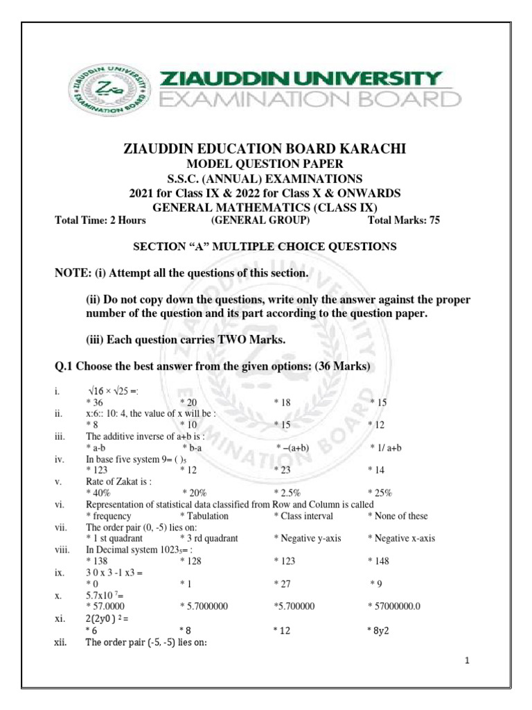 Genral Mathematics Model Paper Ix | PDF | Mathematics | Arithmetic