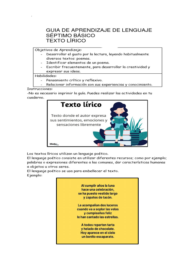 Lenguaje Guía 8 Textos líricos | PDF | Poesía