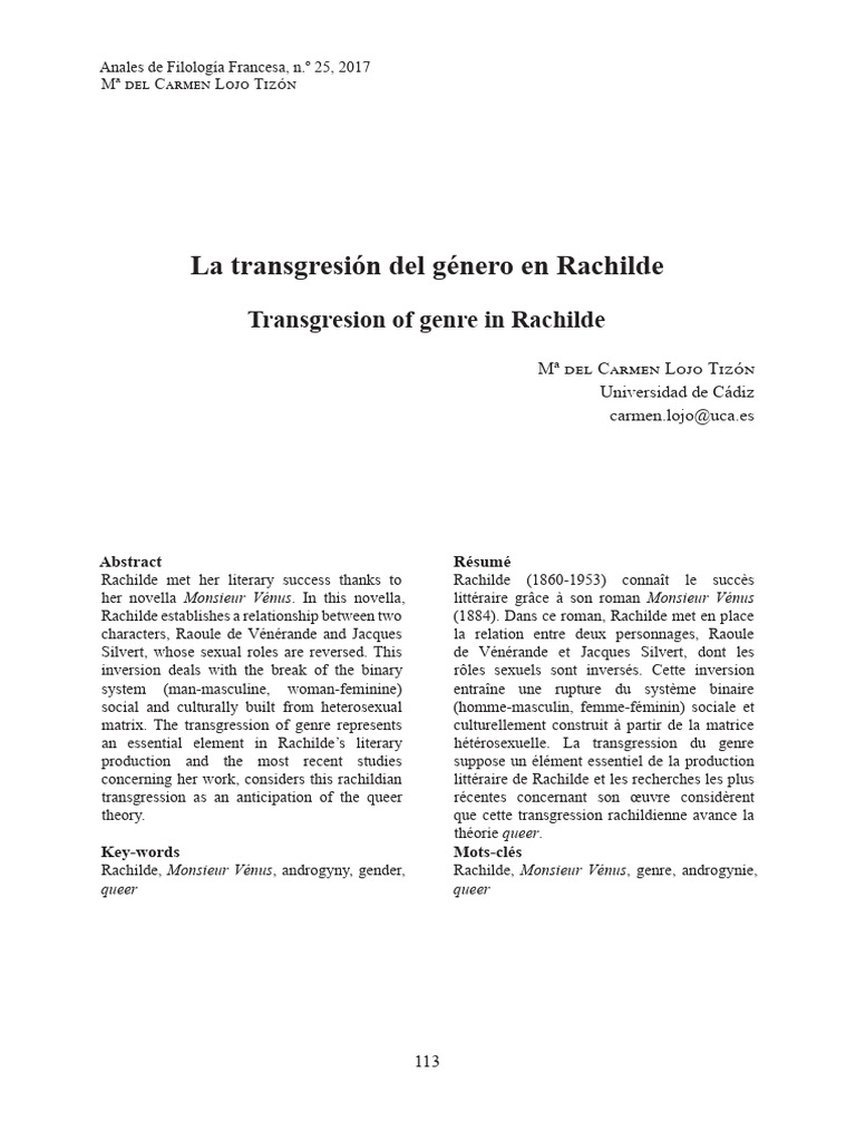 Transgresión de Género en Rachilde | PDF | Georg Wilhelm Friedrich ...