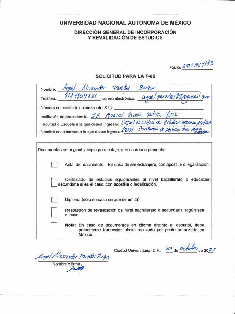 Solicitud F 69 | PDF