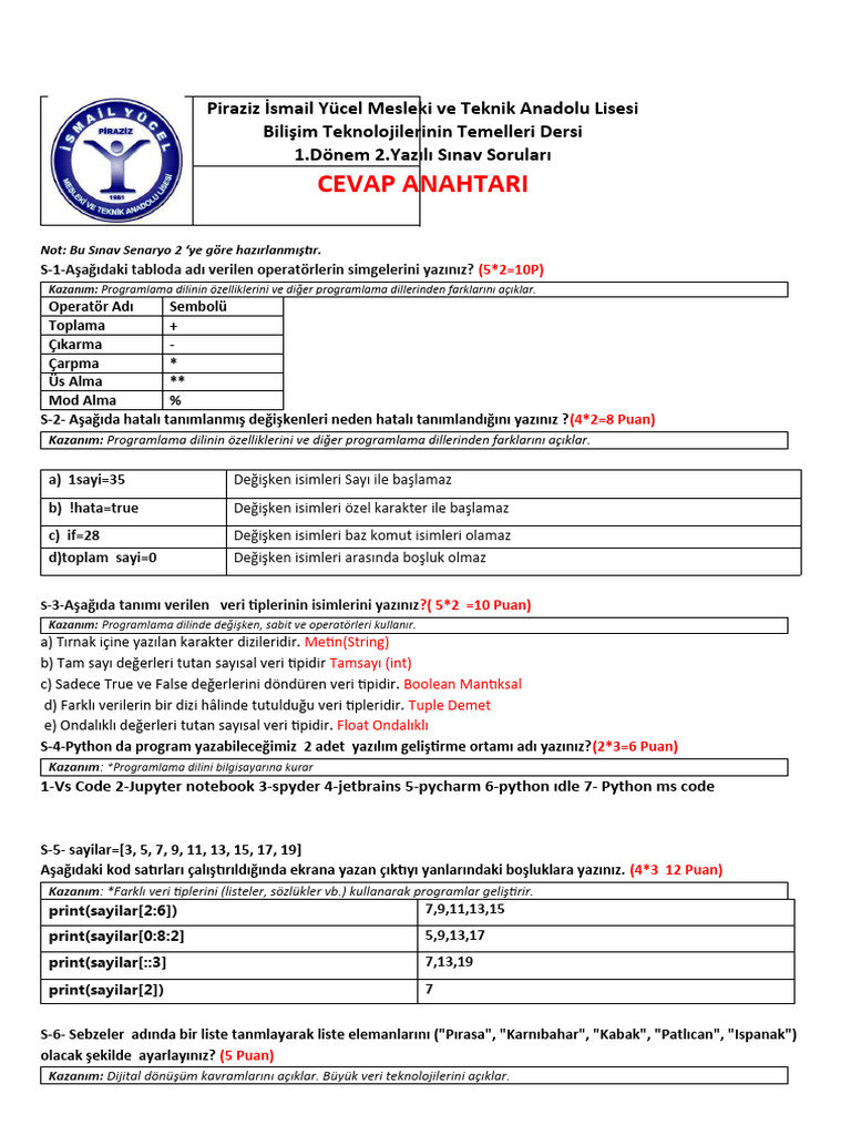 Program Temelleri 1D 2Y CA | PDF
