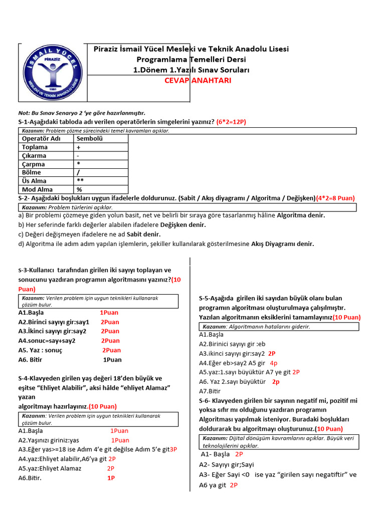 Program Temelleri 1D 1Y CA | PDF