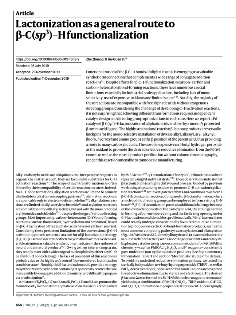 Lactonization as a general route to β-C (sp) -H functionalization | PDF ...