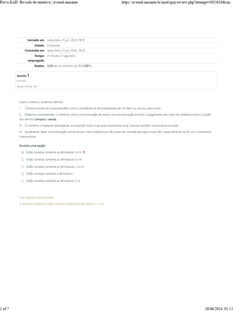Prova EAD 2024 COMERCIO EXTERIOR BRASILEIRO CORRIGIDO - UNISANTA | PDF | Comércio internacional ...