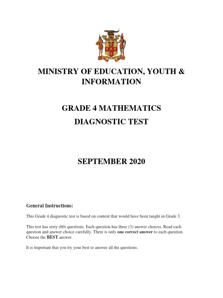 Grade 4 Mathematics Diagnostic Test Form 2020 | PDF | Length | Litre