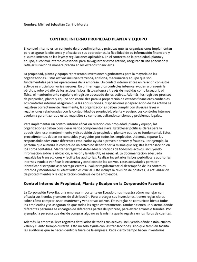 Control Interno Propiedad Planta y Equipo | PDF | Business | Estado ...